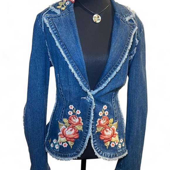 KIKIT | Jackets & Coats | Vintage Embroidered Denim Jacket With Floral ...